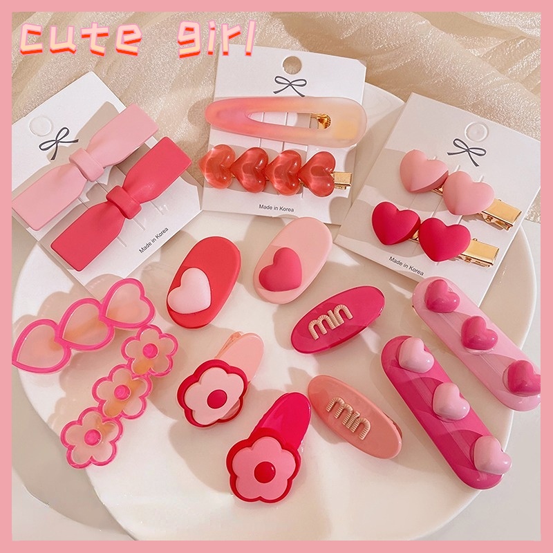 Cute Girl Pink Series Small Hairpin Sweet Girly Heart Bangs Clip ...