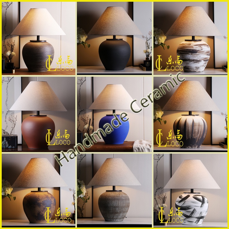 LOCO Handmade Ceramic Table Lamp LED Table Light Bedroom Bedside Lamp ...