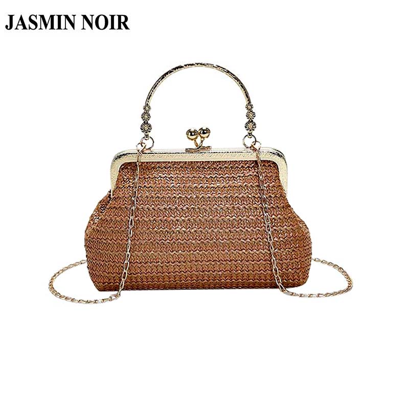 JASMIN NOIR Straw Weave Women's Handbag Fashion Metal Handle Sling Bag ...