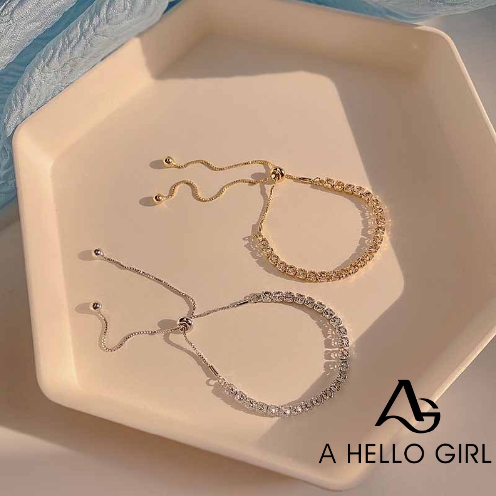 A HELLO GIRL Fashion Simple Rhinestone Bracelet Adjustable Rose Gold ...