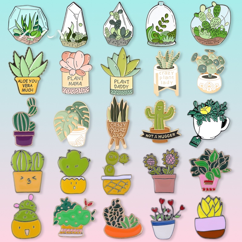 40 Styles of Green Plants Enamel Lapel Pins Potted Plants Leaves ...