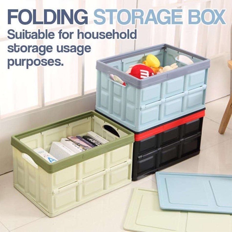 Lidded Storage Bin 30l 56l Collapsible Storage Box Crates Plastic Tote