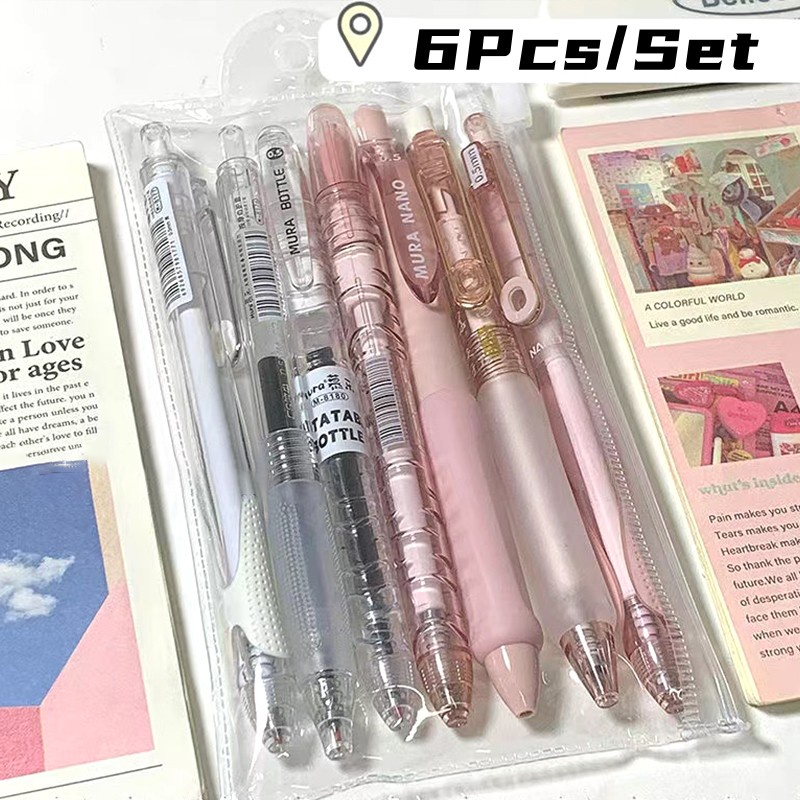 6Pcs/Set Cute Pink Love 0.5mm Gel Pen Set Student High Quality Cs Nib ...