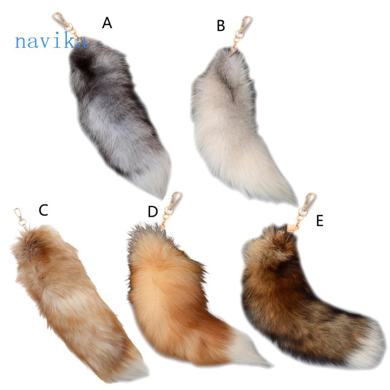 NAV Fluffy Fox-Tail Keychain Unisex Plush-Fluffy Keychain Keyring for ...