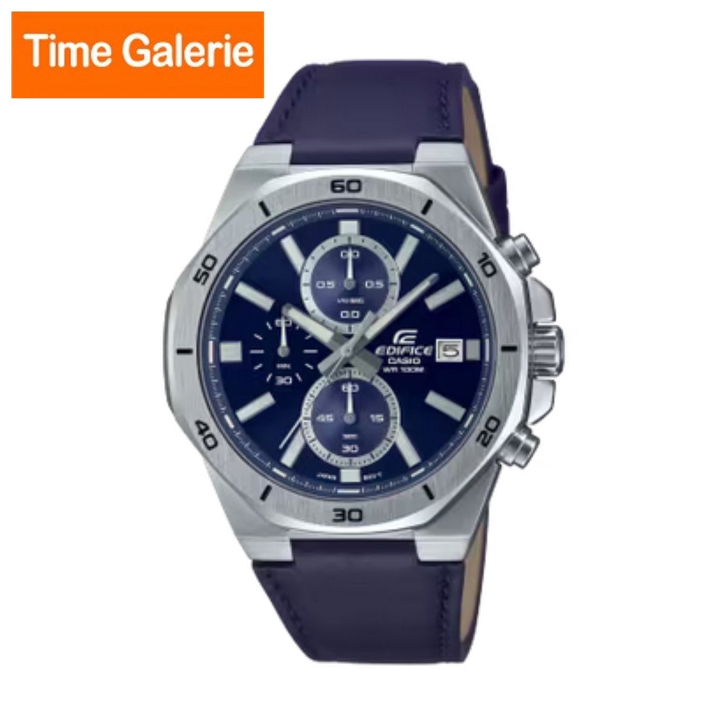 CASIO EDIFICE Navy Blue Leather Band Men Watch EFV-640L-2AV | Shopee ...