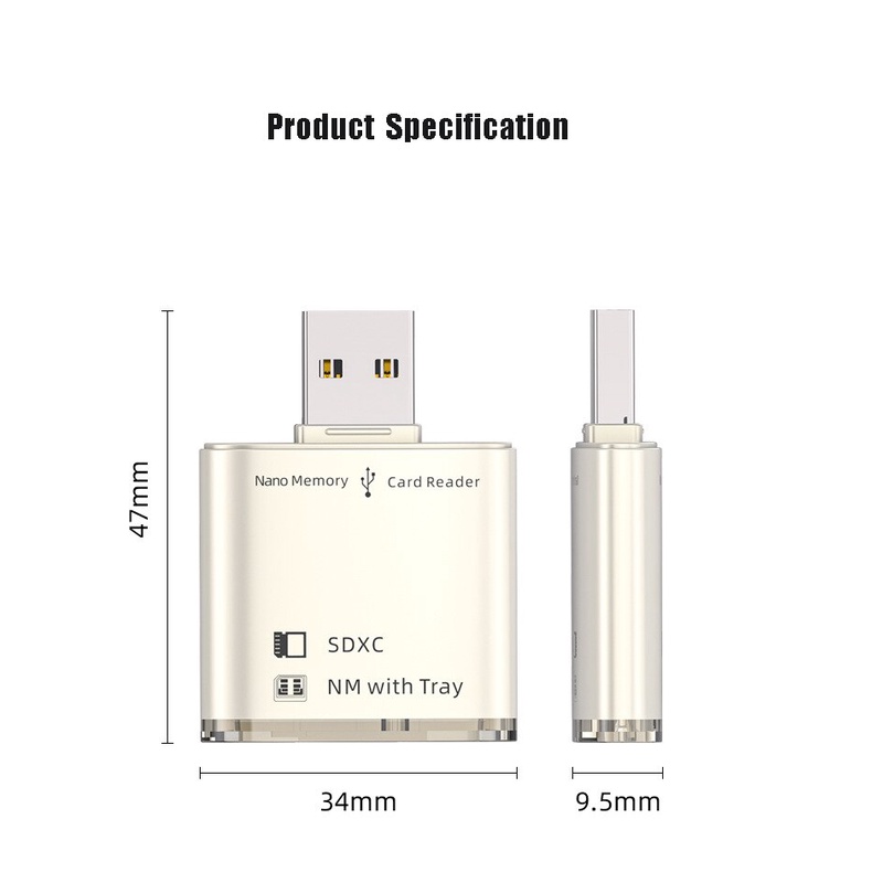 3 in 1 USB 3.0 Type-A + Type-C HUAWEI nm nano Memory Card Reader OTG SD ...
