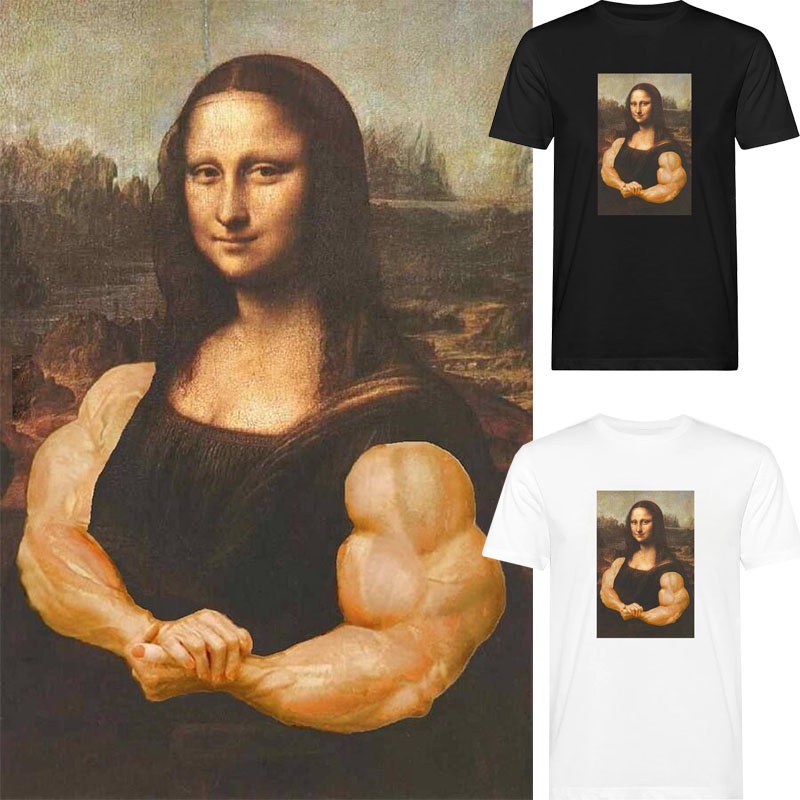 Baju Mona Lisa Bodybuilding T Shirt Muscles Gym Parody Funny Hilarious ...