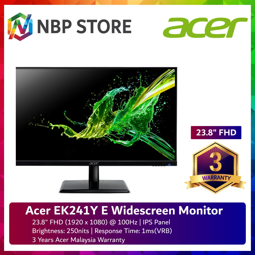 Acer EK241Y E 23.8'' FHD 100Hz IPS Monitor ( HDMI, VGA, 3 Yrs Wrty ...