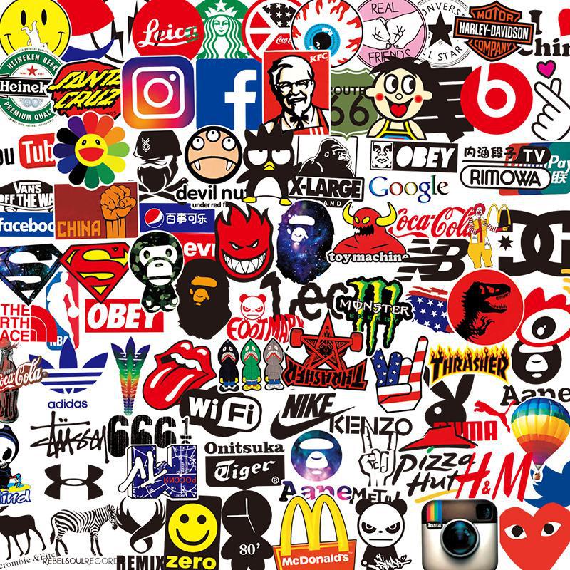 100PCS Trendy Brand Logo Hip Hop Hand Ledger Stickers For Luggage Phone ...