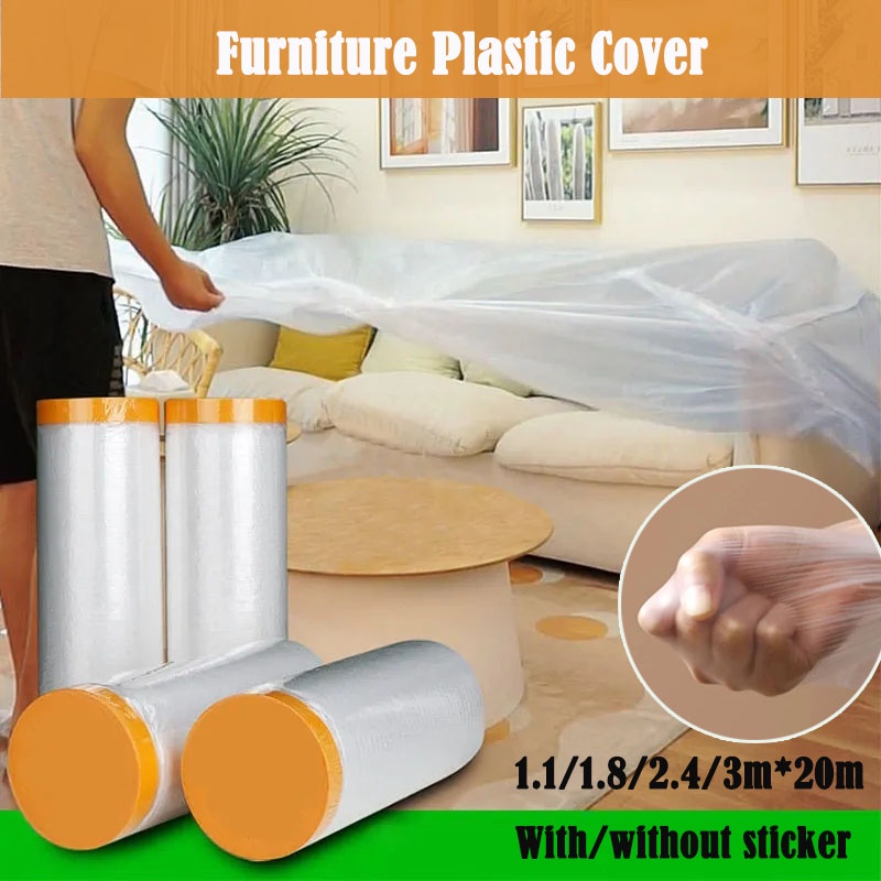 20M Furniture Cover Plastic Masking Film with Tape Dust Protective ...