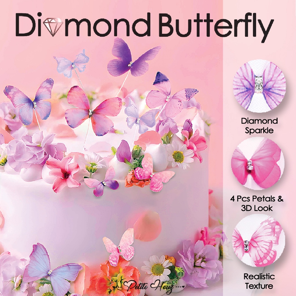 [Petite Houz]【3/7pcs】Butterfly Cake Topper Decoration Combo Set Pink ...