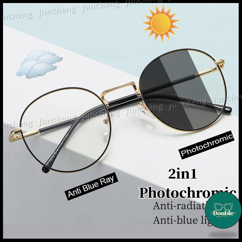 DG Photochromic Glasses Anti Blue Light Cermin Mata Bulat for women men ...
