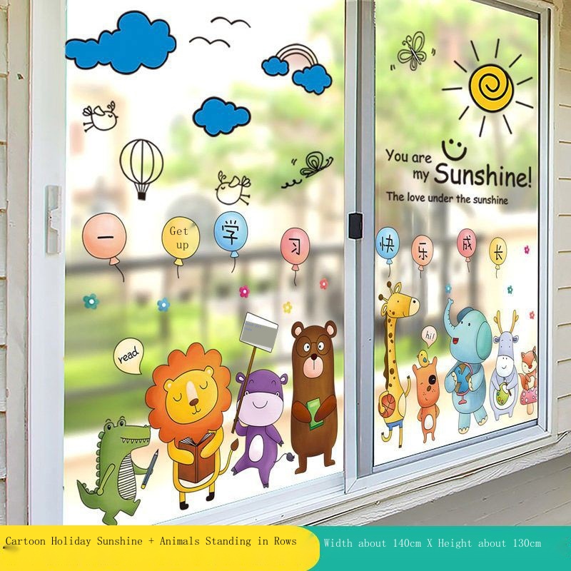 Kindergarten school opening ring creation layout glass door stickers ...