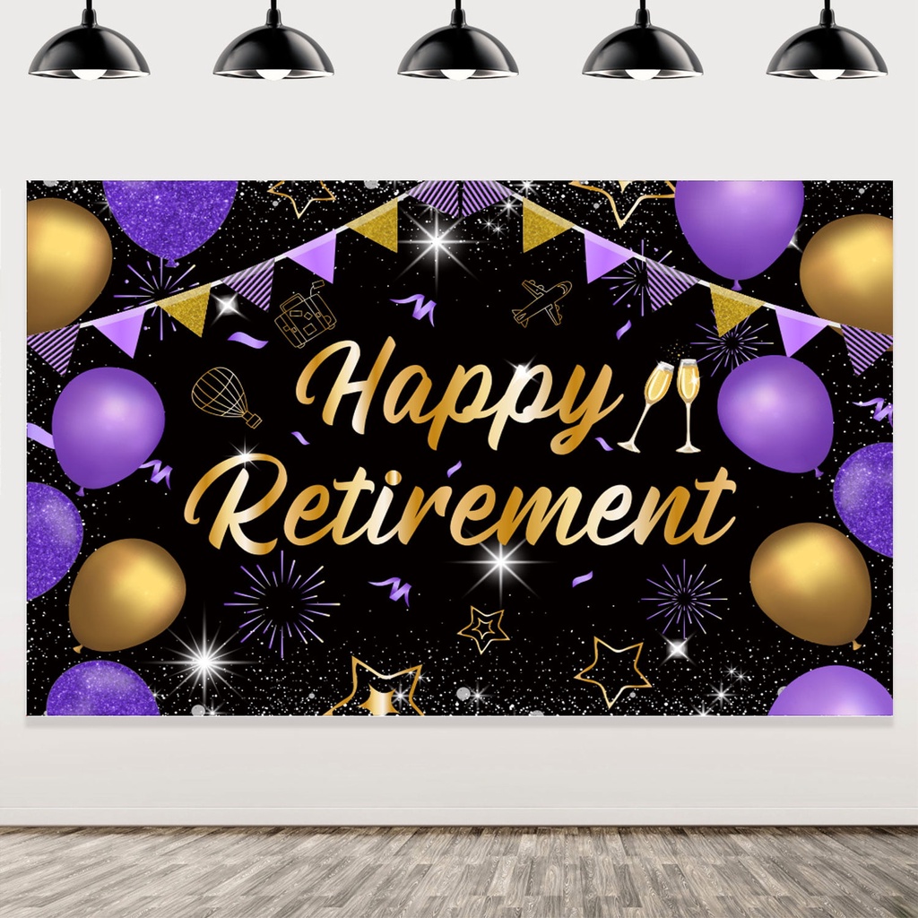 FANGLELAND Retirement Party Decor, Happy Retirement Backdrop Purple ...