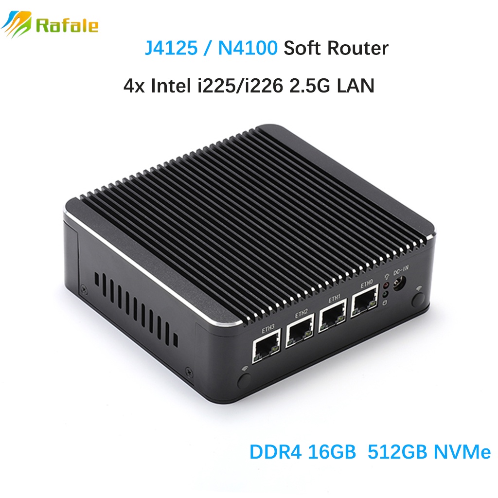 K30 Fanless Mini PC Soft Router Celeron J4125 4xIntel i225/i226 2.5G LAN HDMI VGA pfSense ...