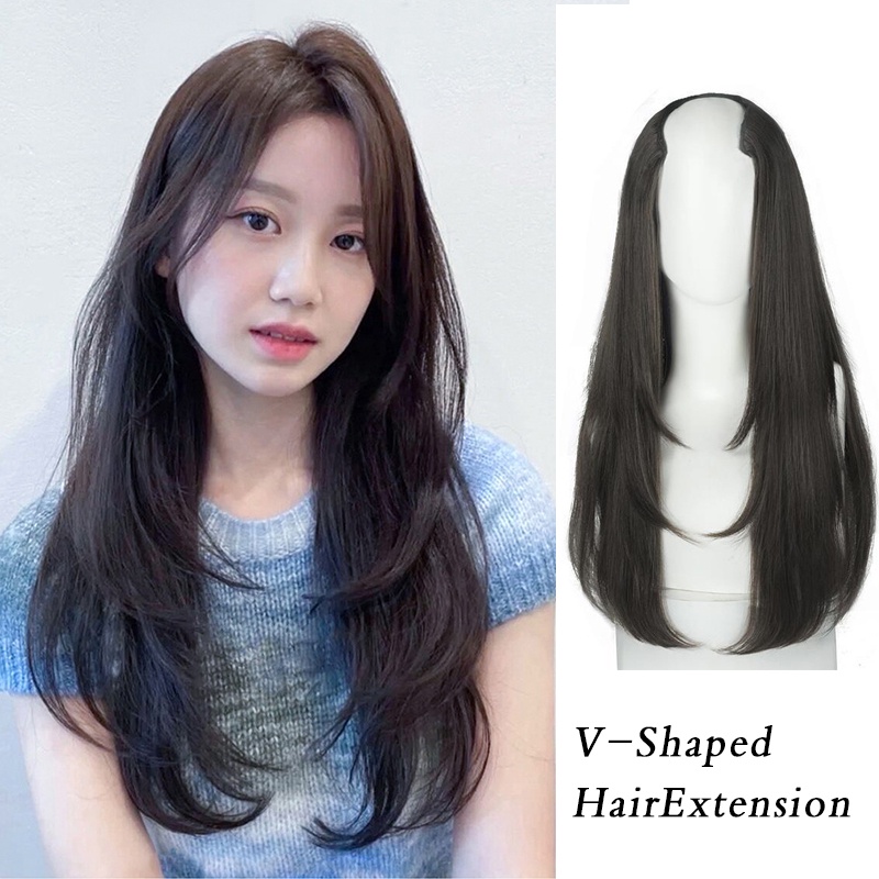 20 Inch Long Hair Extension V-Shaped Long Hair Extension 4 Clips One ...