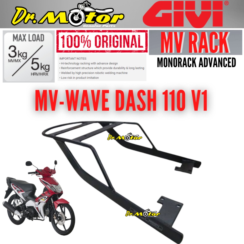 HONDA WAVE DASH 110 V1 DASH110 GIVI MV MONORACK ADVANCE MONOLOCK MONO CARRIER BELAKANG TAPAK ...