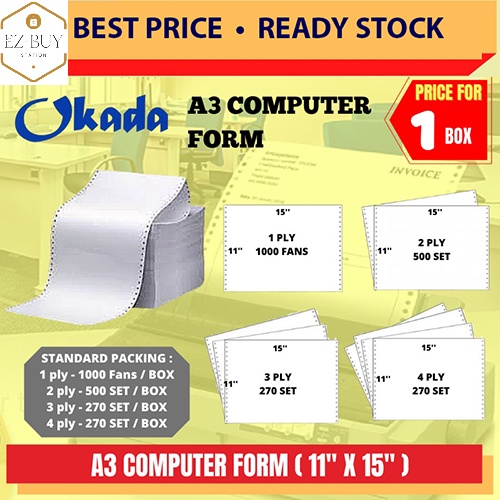 A3 NCR COMPUTER PAPER (11'' X 15'') / Computer Form Paper / 1ply 2ply ...