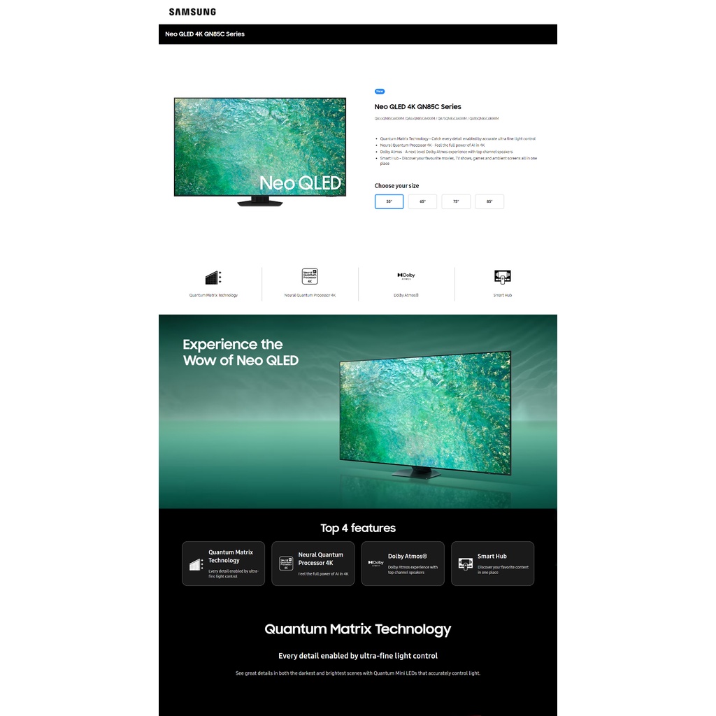 Samsung QN85C NEO QLED 4K Smart TV 85''/ 75" / 65" / 55 ...