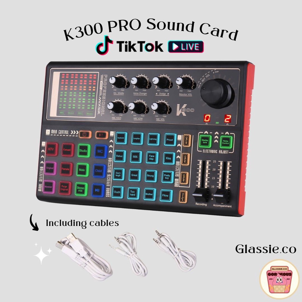 K300 Professional Live Sound Card External Voice Changer Audio Mixer ...