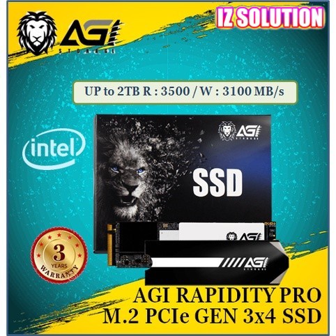 INTEL CHIPSET AGI RAPIDITY PRO 256GB / 512GB / 1TB M.2 2280 SSD NVME PCIe GEN 3x4 Read:3507MB/s ...