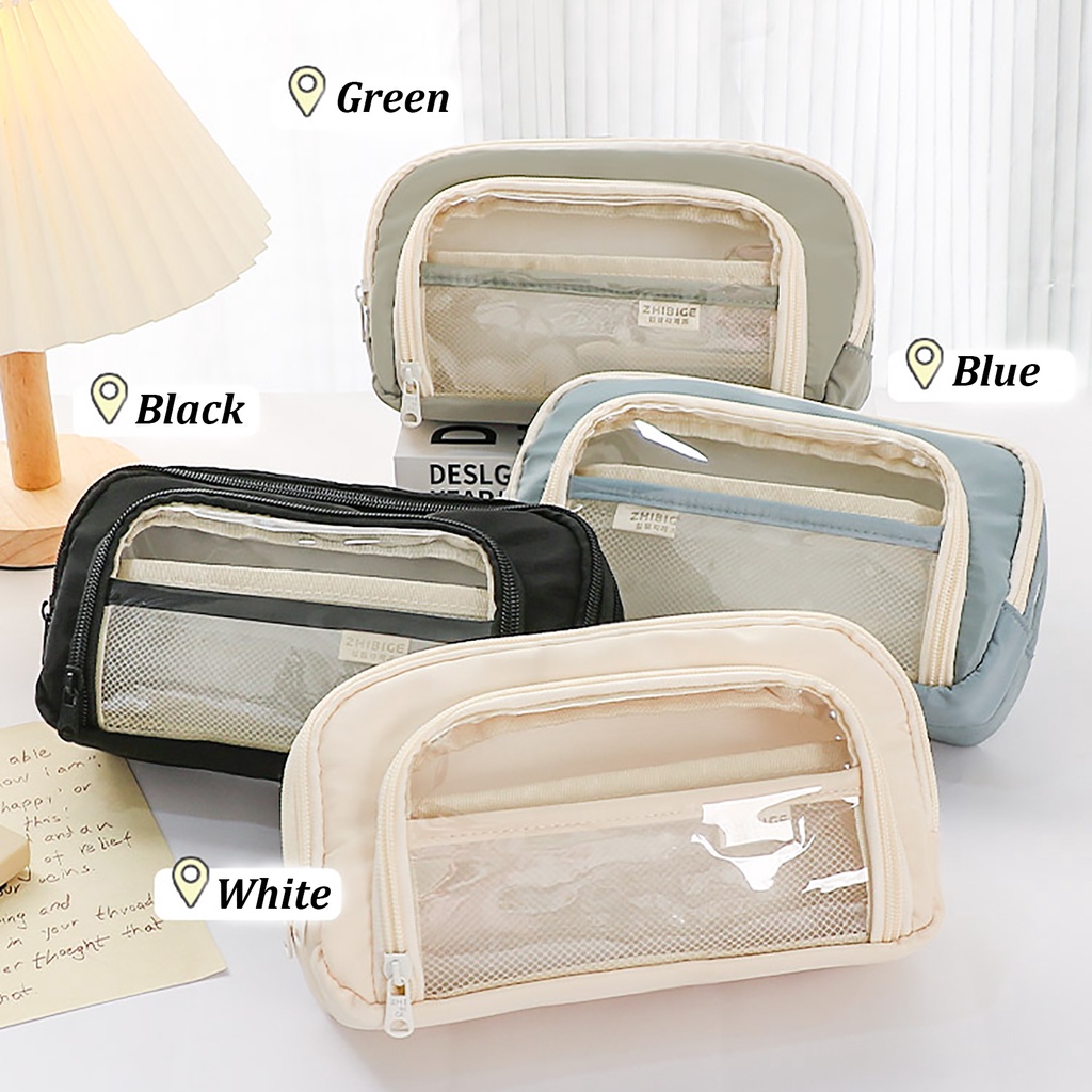 Three-Layer Pencil Case Large Capacity Transparent Zipper Pencil Box ...