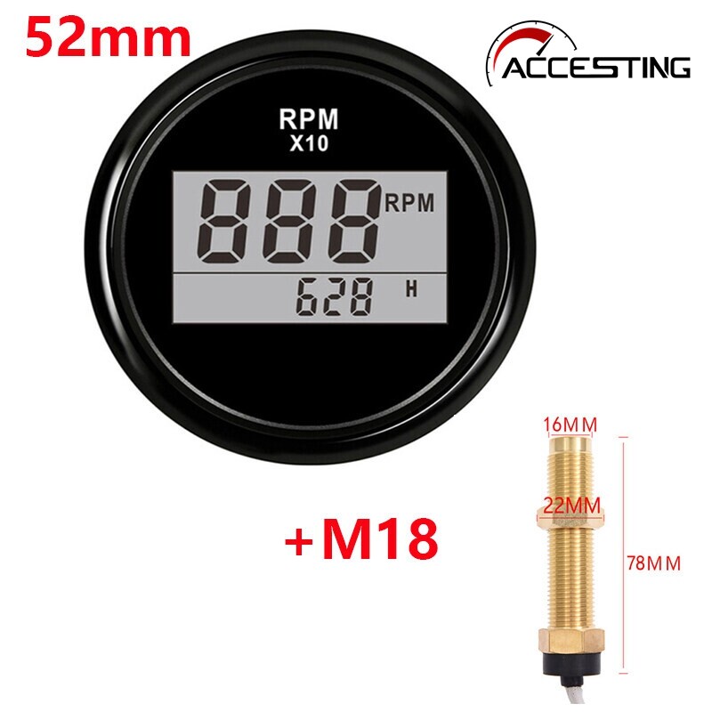 52mm Marine Digital Tachometer Waterproof 0-9990RPM Tachometer with ...