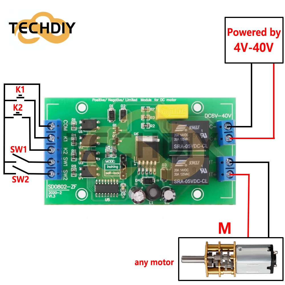 DC 6V 12V 24V DC Motor Forward and Reverse Controller 20A High Current ...