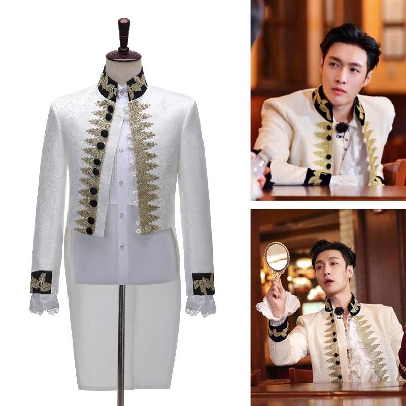 Retro Palace White Jacquard Inlaid Gold Flower Male White Horse Prince ...