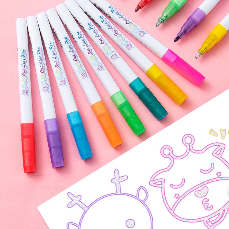 Creative Double-Line Contour Marker 8-Color DIY Dream Highlighter ...