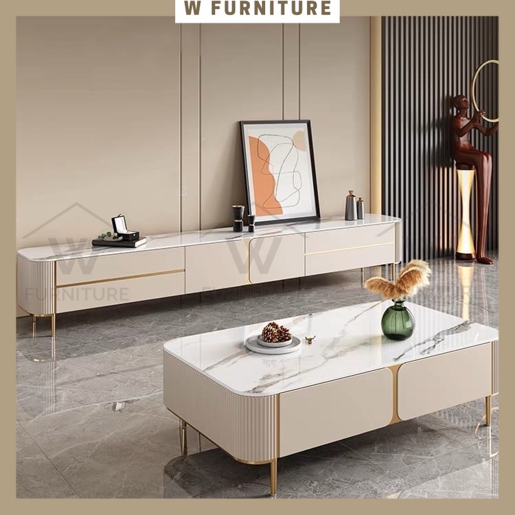 WFURNITURE Luxury Set TV Cabinet & Coffee Table / Modern Set Living ...