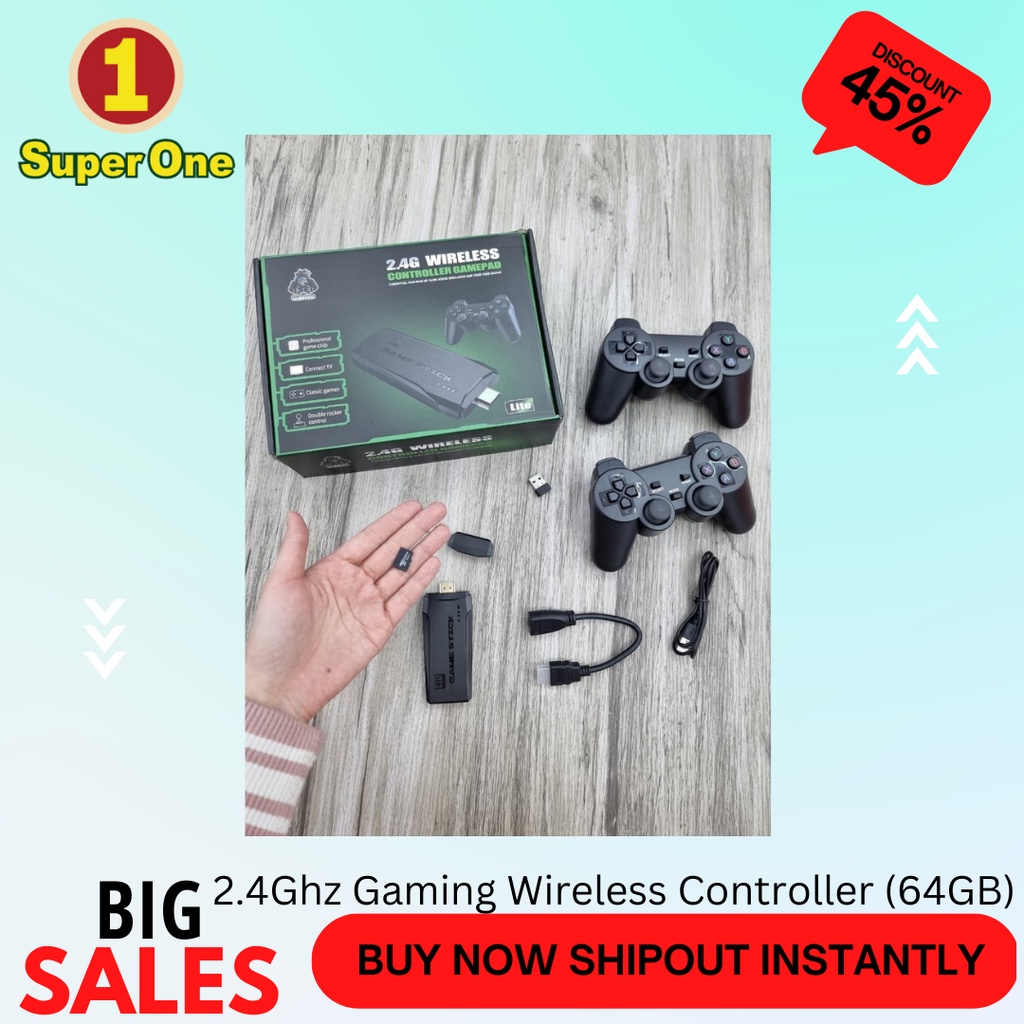 2.4G Wireless Controller Gamepad with 64GB Game Stick with two Gaming ...