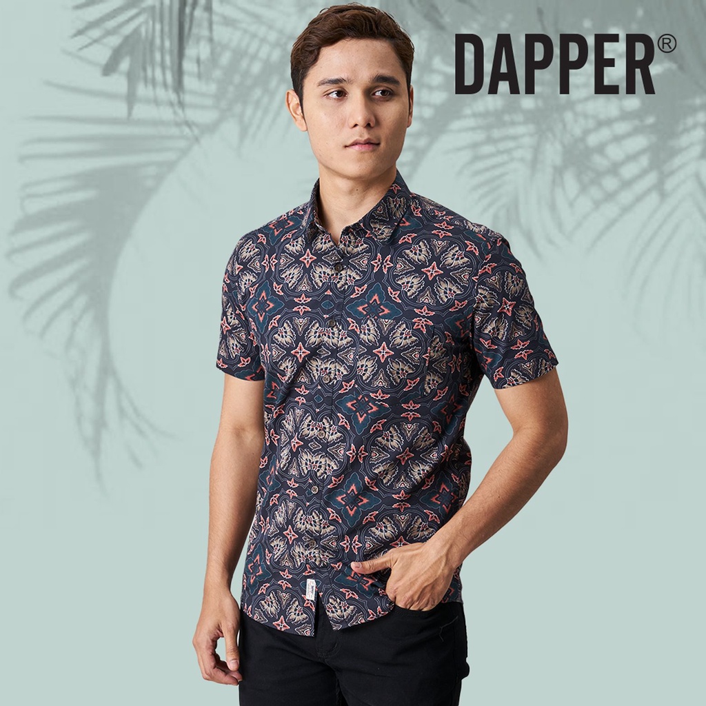 [SIZE: S -3XL] Dapper Men Black Floral Pattern Slim Fit Short Sleeves Shirt-2329FD | Shopee Malaysia