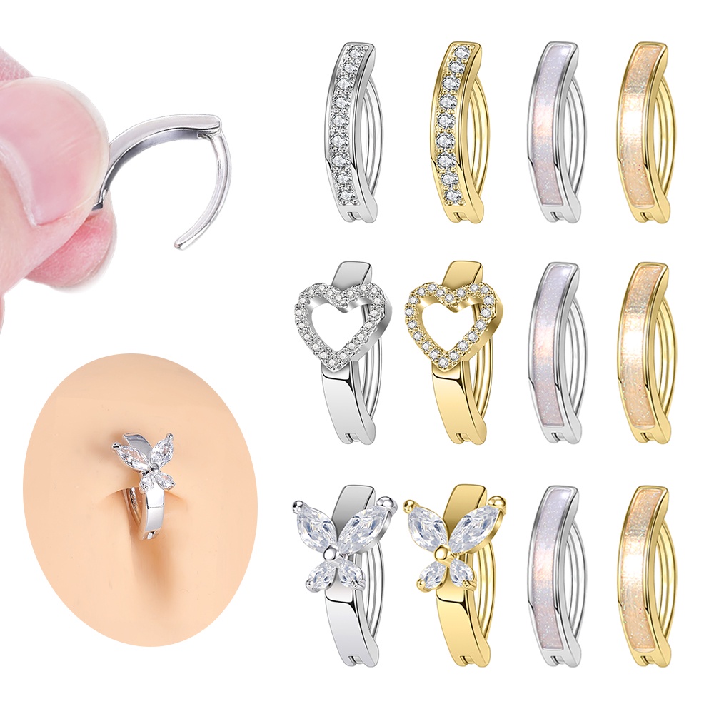 1 PC 14G Copper Butterfly Crystal Belly Button Rings Reverse Curved ...