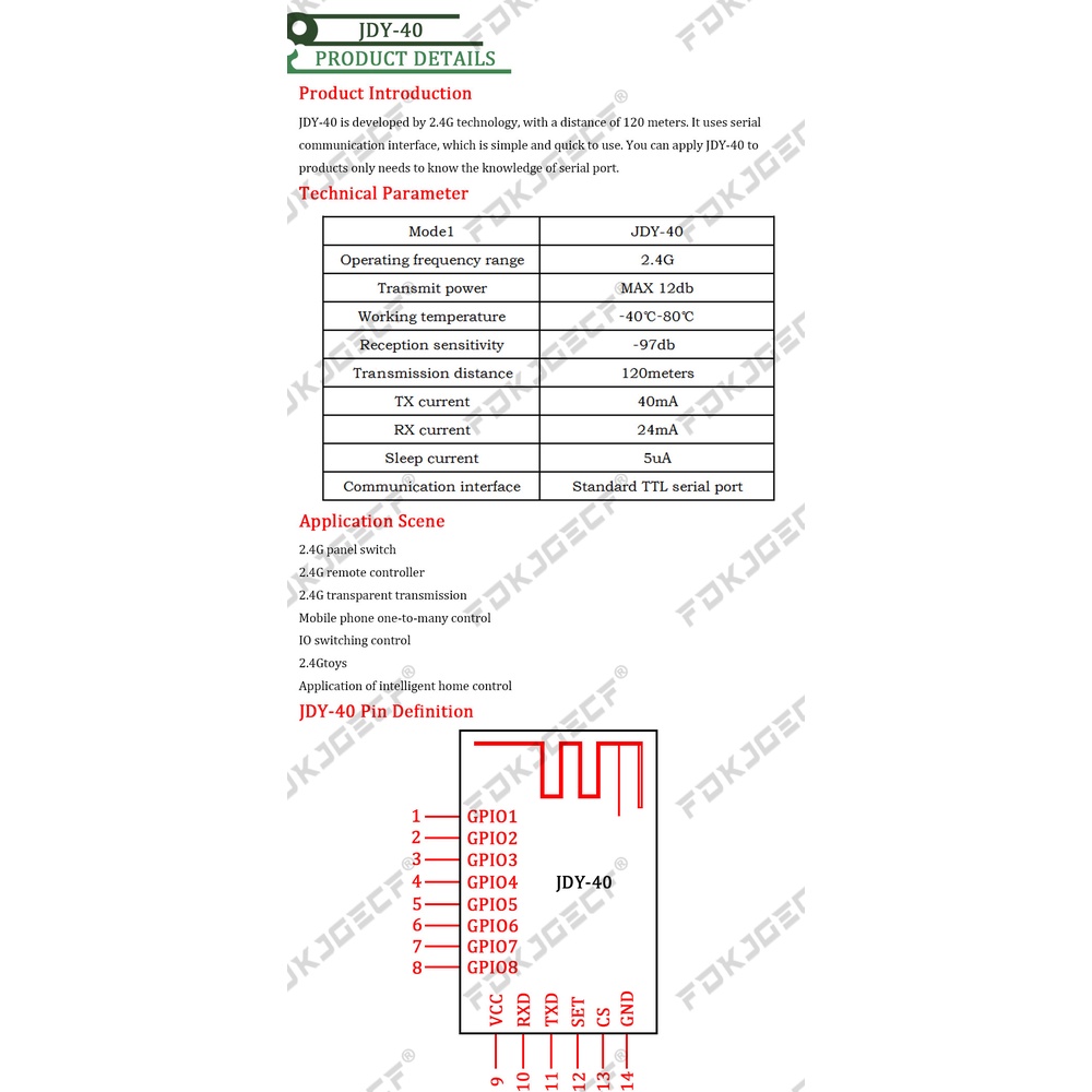 JDY-40 2.4G wireless serial port transmission transceiver and remote ...