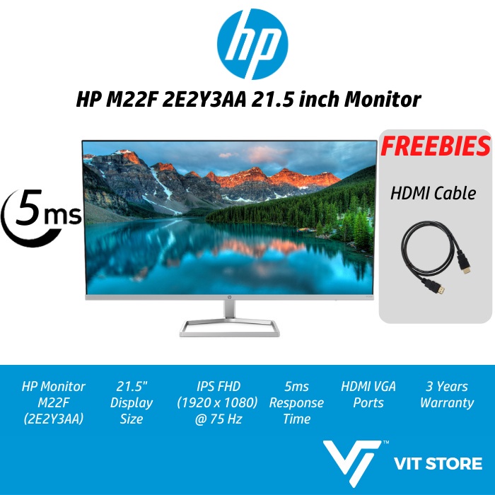 HP M22f Slim LED 21.5 inch FHD 2E2Y3AA Monitor | 5ms GTG 75Hz IPS AMD ...