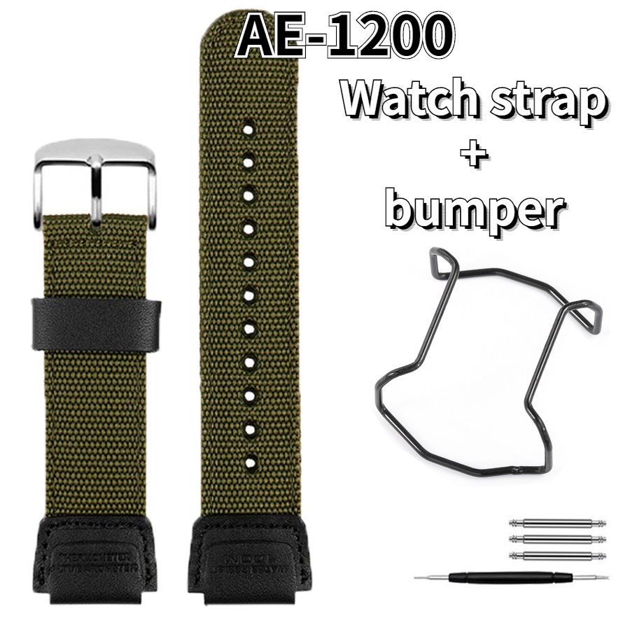 Suitable for Casio watch AE-1200 canvas nylon strap+stainless steel ...