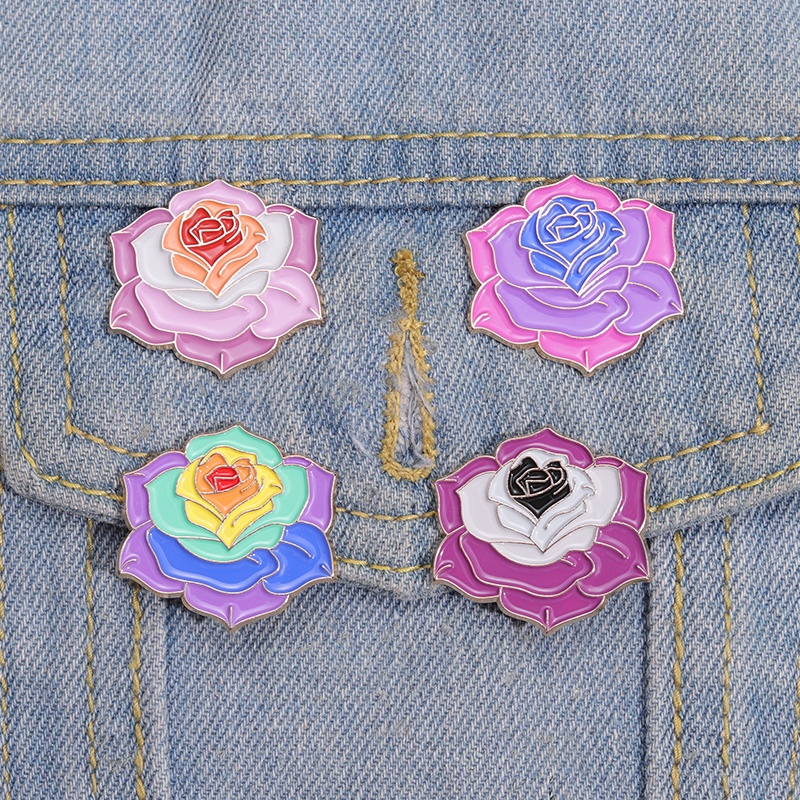 Colorful Rose Enamel Pins Cute Rose Brooch Badges Lapel Pin Cartoon ...