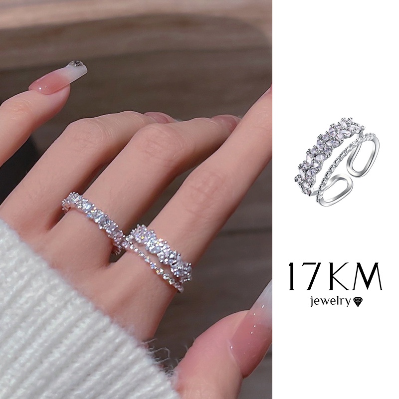 17KM Luxury Silver Ring for Women Crystal Zircon Butterfly Heart Knot ...