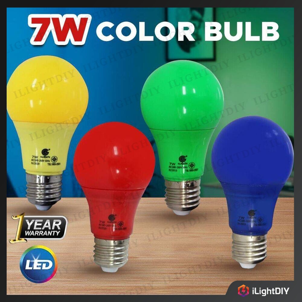 [BULB RAYA] 7W E27 BLUE/RED/GREEN/YELLOW LED COLOR BULB MENTOL LAMPU ...