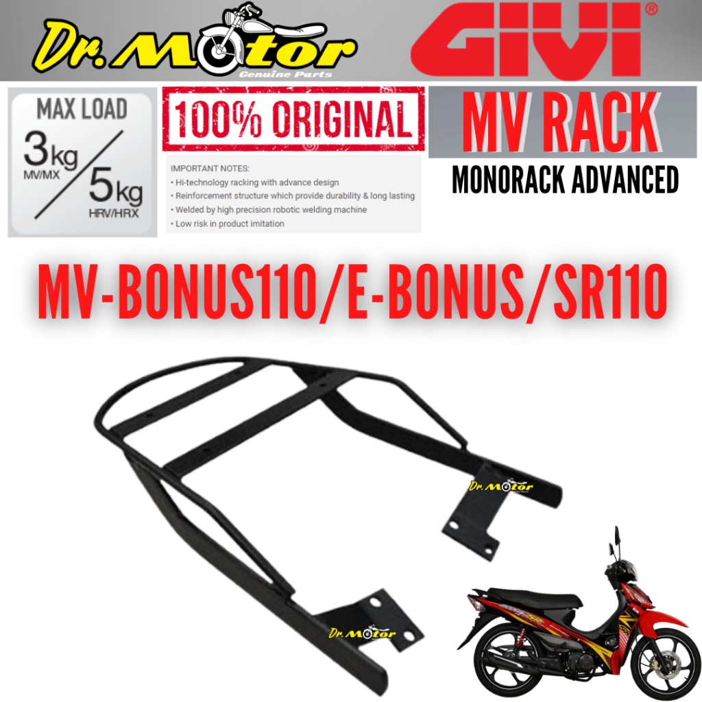 SYM E BONUS BONUS110 SR EBONUS GIVI MV MONORACK MONOTECH MONO RACK CARRIER REAR BOX RAK KOTAK ...