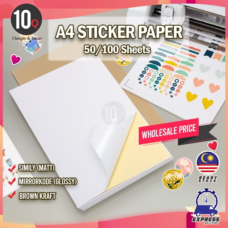 10Q Matt/Glossy/Kraft A4 Label Sticker Paper Anti Fade 160gsm - Pack of ...