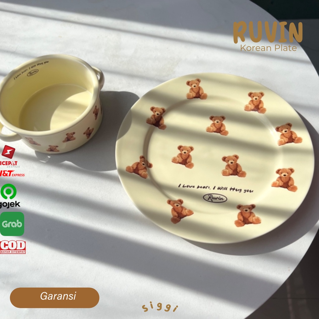 [siggi] Ruvin Bear Aesthetic Korean Plate Bowl / Cute Ceramic Bear Bowl ...