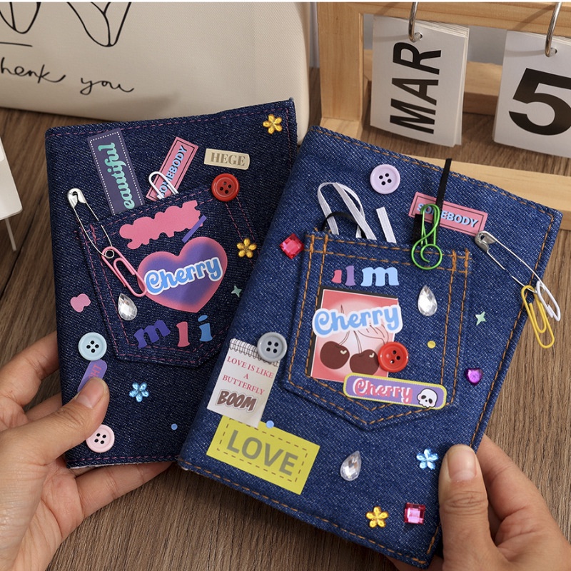 Y2K Cowboy Retro Denim Grid Notebook DIY Journal Diary Decorative Book ...