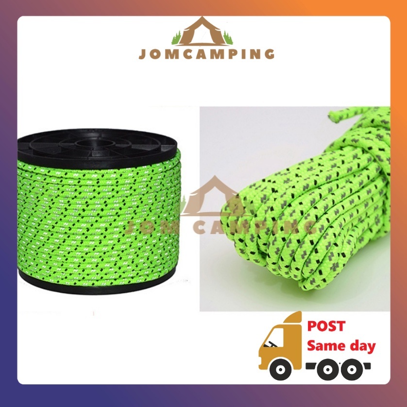 50m Tali khemah Camping Tent Polyester + PP Rope Awning Reflective Rope ...