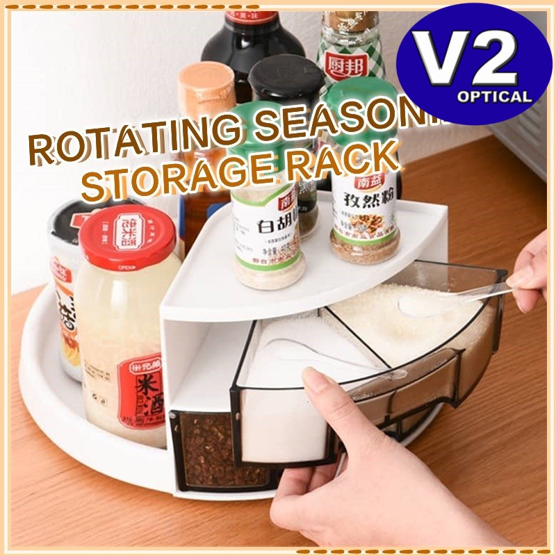 Round Shelf 360 Rotating Rack With Seasoning Box Spin Condiments Tools ...