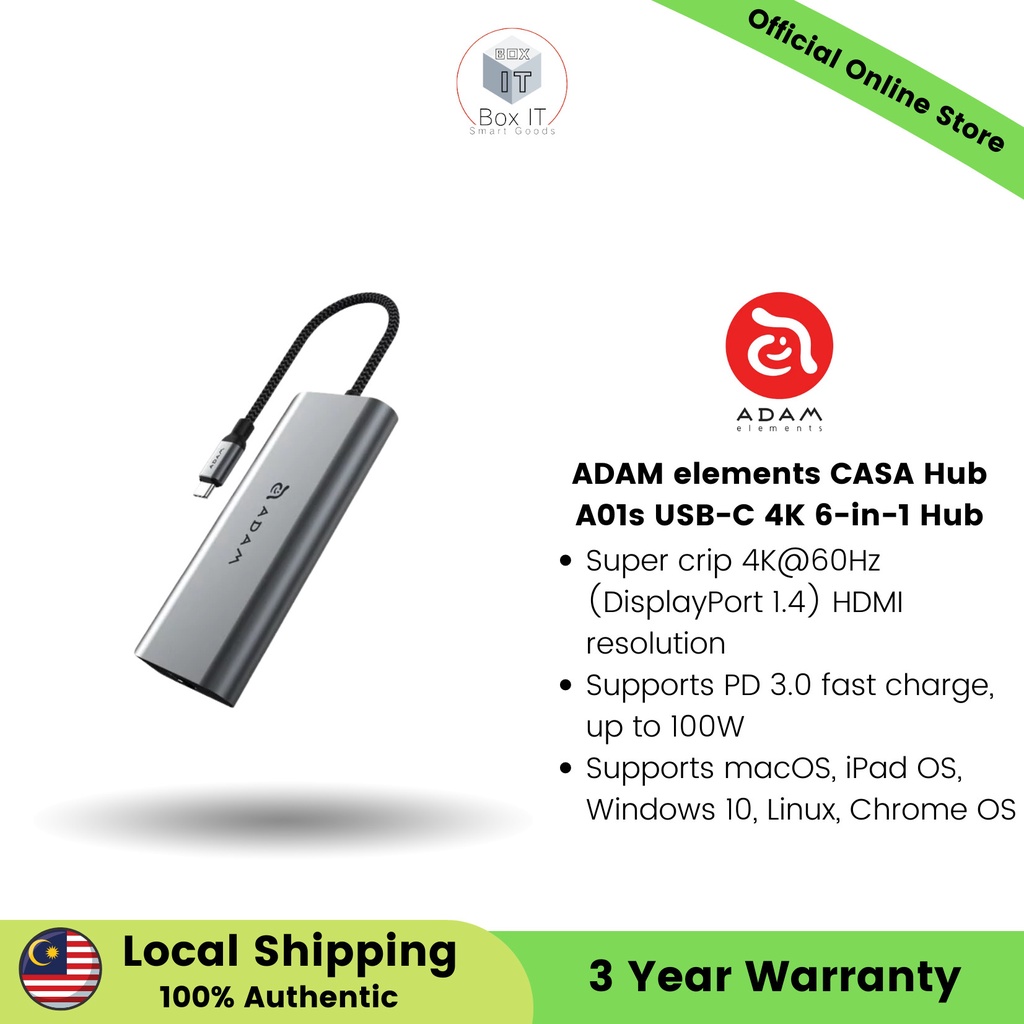 ADAM elements CASA Hub A01s USB-C 4K 6-in-1 Hub - Super crip 4K@60Hz ...