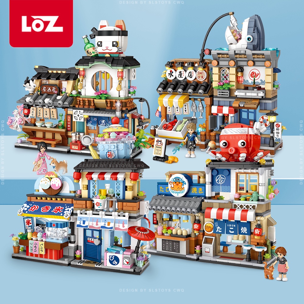 LOZ IDEAS Mini Block Japanese Street Series Takoyaki Ice Shop Octopus ...