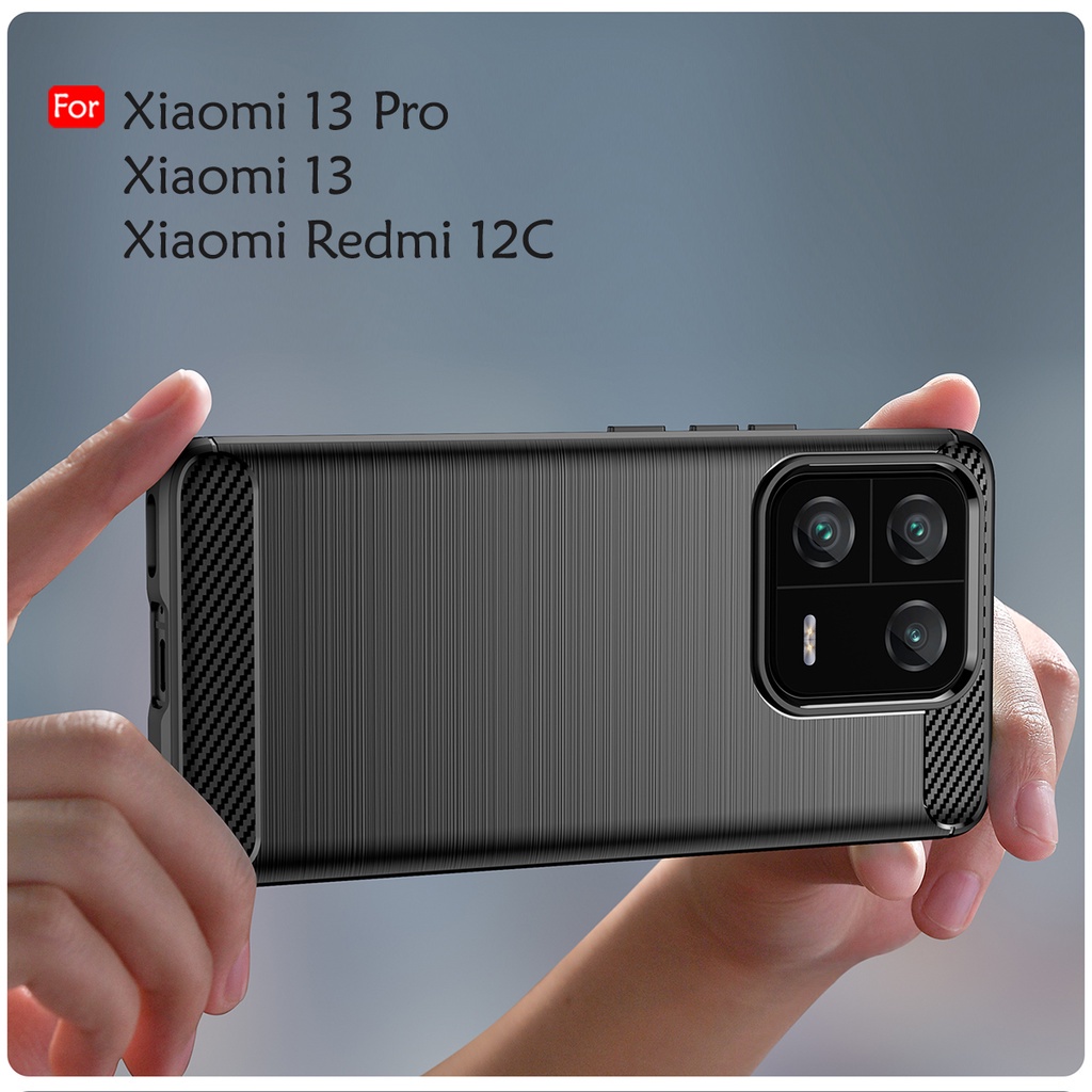 Xiaomi 13 Mi 13 Pro Redmi 12C Fiber Hairline Back Case Cover TPU ...