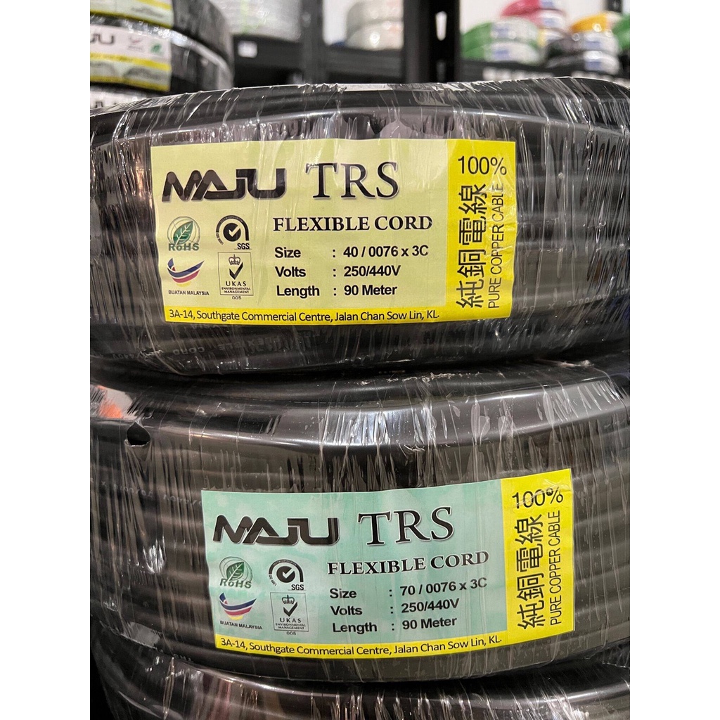 MAJU Heavy Duty TRS Synthetic Rubber Cable Waterproof TRS Cable 3 CORE 100% Pure Copper | Shopee ...